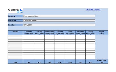 Free Printable Project Timesheet Template