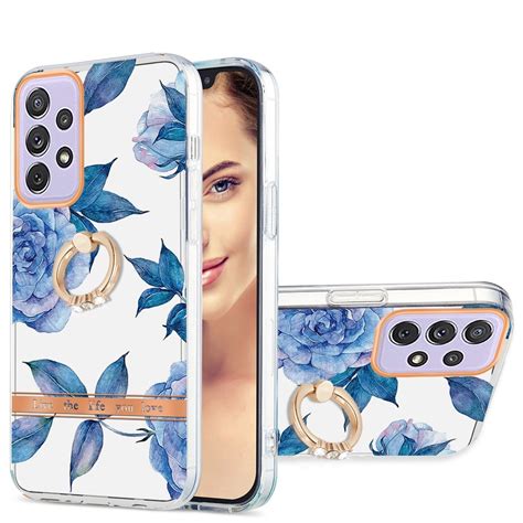 For Samsung Galaxy A73 5g Ring Imd Flowers Tpu Phone Case Blue Peony