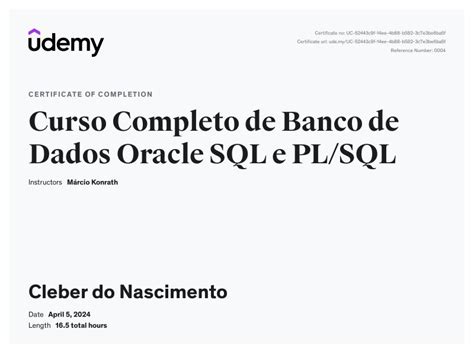 Cleber Do Nascimento On Linkedin Udemy Dotnetdeveloper Sql Oracle