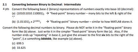 solved 2 1 ﻿converting between binary to decimal