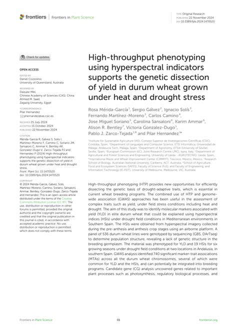 Pdf High Throughput Phenotyping Using Hyperspectral Indicators