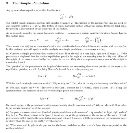 Solved 3 The Simple Pendulum Any System Whose Equation Of