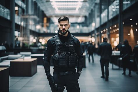 Premium Photo Security Man Standing Indoors