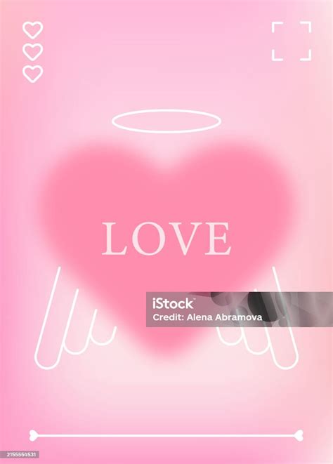 Y2k 하트 포스터 흐릿한 하트가 있는 에스테틱 카드 발렌타인 데이에 대 한 복고풍 배너입니다 날개와 후광이 있는 흐릿한 심장 인사말 카드 패션 상업 배너 소셜 미디어에