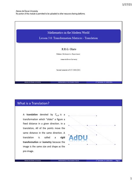 Module 36 Translation Pdf Matrix Mathematics Vector Space