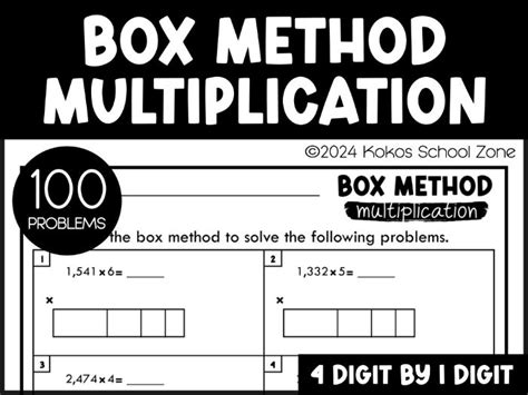 box method multiplication worksheets 4 digit by 1 digit multiplication