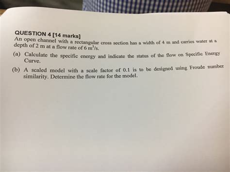 Solved An Open Channel With A Rectangular Cross Section Has Chegg