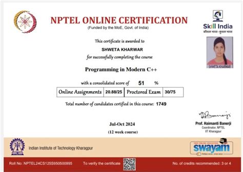 Shweta Kharwar On Linkedin Modernc Programming Nptel Lifelonglearning Certificateachievement
