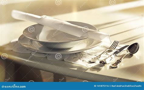 Table Setting Napkin And Cutlery Stock Photo Image Of Technique