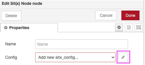 Configuration Node Red Sitx Node