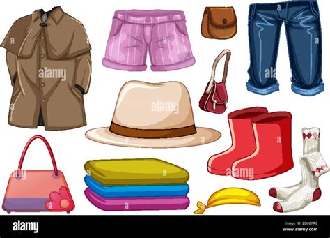 Set Of Fashion Outfits And Accessories On White Background Illustration