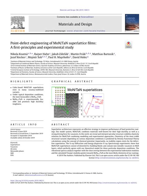 Pdf Point Defect Engineering Of Montan Superlattice Films A First Principles And