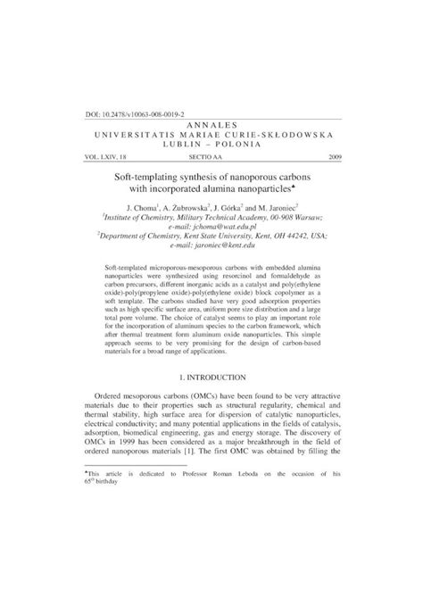 Pdf Soft Templating Synthesis Of Nanoporous Carbons With Umcschem