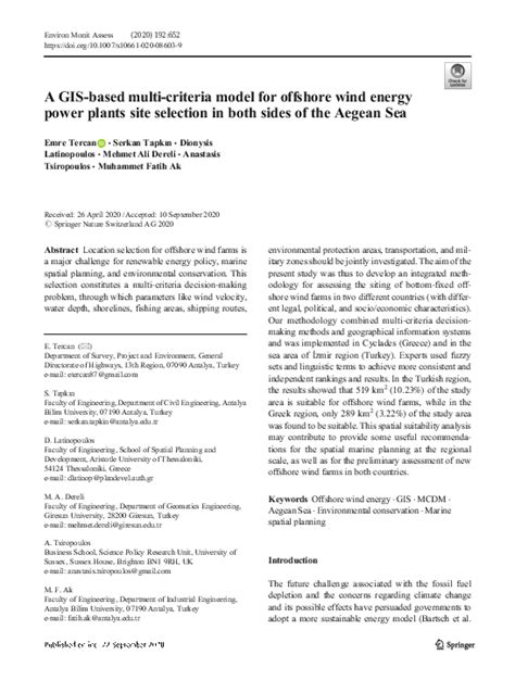 Pdf A Gis Based Multi Criteria Model For Offshore Wind Energy Power Plants Site Selection In