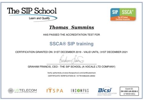 Sip Certification Thomas Summins Ssca