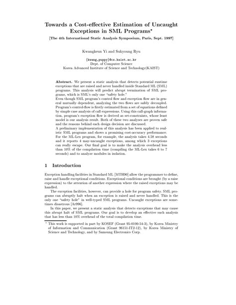 Pdf Towards A Cost Effective Estimation Of Uncaught Exceptions In Sml Programs