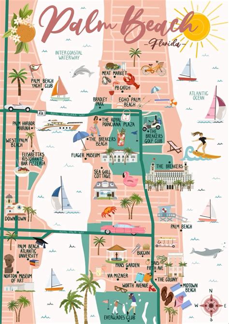 Palm Beach Map And Travel Guide Etsy Uk West Palm Beach Florida West Palm Beach Map Palm