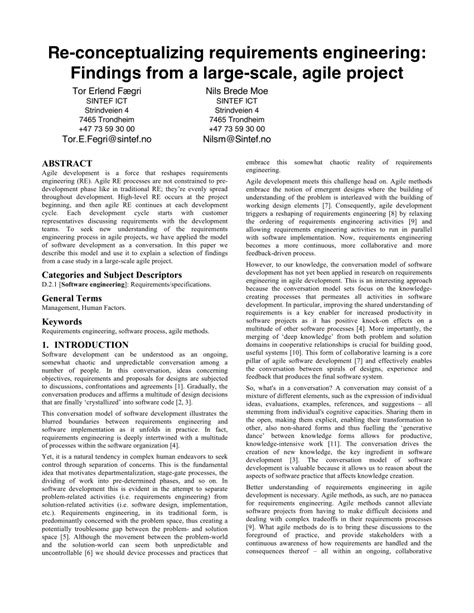 Pdf Re Conceptualizing Requirements Engineering Findings From A Large Scale Agile Project