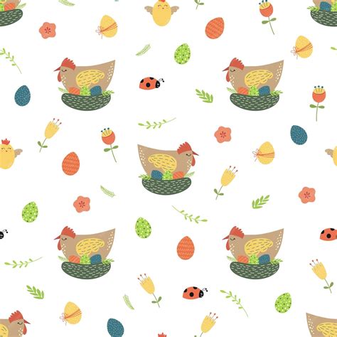 Premium Vector Easter Chicken Seamless Pattern Cute Chicken Eggs