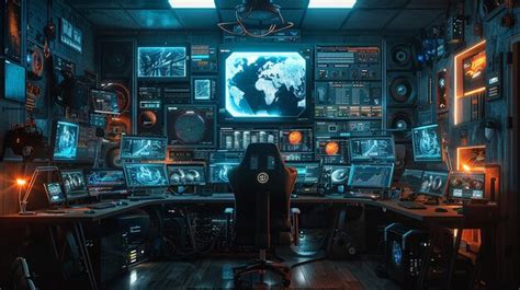 Modern Control Room Premium Ai Generated Image