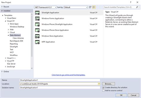 Data Abstract New Project Wizard