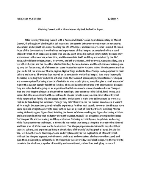 Pe Reflection Pdf Mount Everest Mountaineering