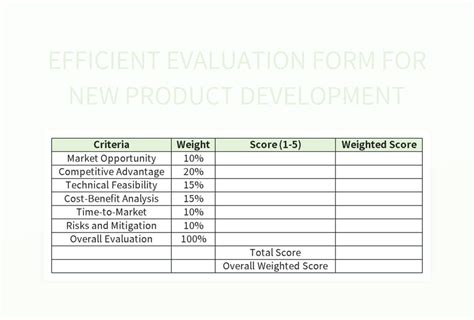 Efficient Evaluation Form For New Product Development Excel Template And Google Sheets File For