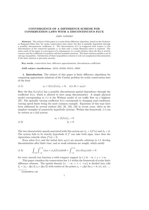 Pdf Convergence Of A Difference Scheme For Conservation Laws With A Discontinuous Flux