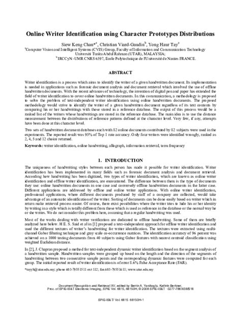 Pdf Online Writer Identification Using Character Prototypes Distributions