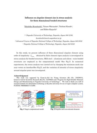 Influence On Singular Element Size In Stress Analysis For Three Dimensional Bonded Structures