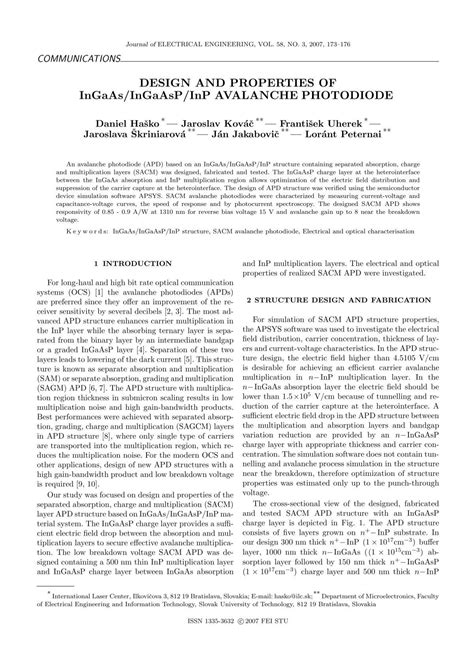 Design And Properties Of Ingaas Ingaasp Inp Avalanche