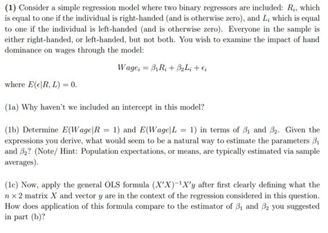Solved 1 Consider A Simple Regression Model Where Two