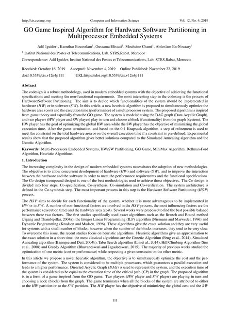 Pdf Go Game Inspired Algorithm For Hardware Software Partitioning In