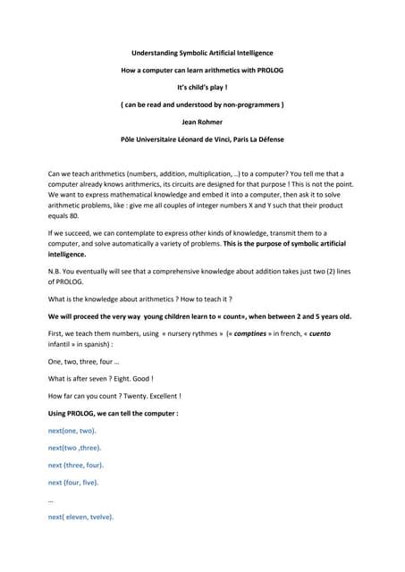 Arithmetics With Symbolic Artificial Intelligence And Prolog Its A