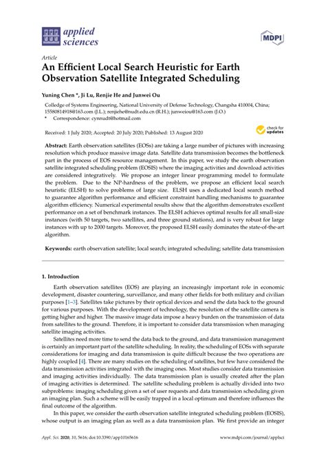 Pdf An Efficient Local Search Heuristic For Earth Observation
