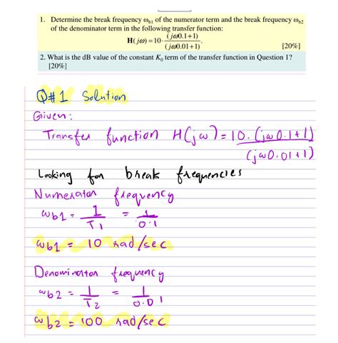 solved 1 determine the break frequency ωb1 of the numerator