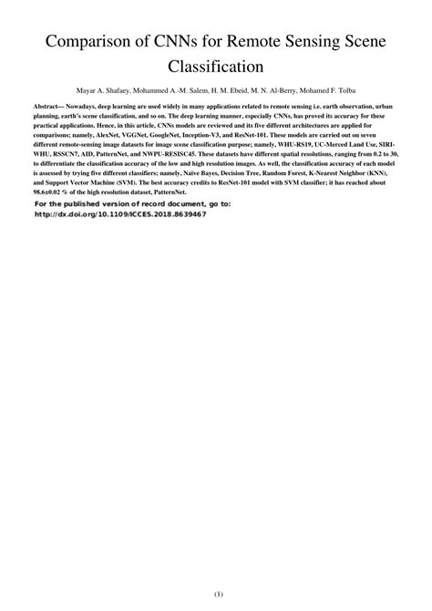 Pdf Comparison Of Cnns For Remote Sensing Scene Classification