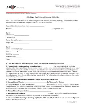 Fillable Online Skin Biopsy Data Form And Procedural Checklist Arup Laboratories Fax Email