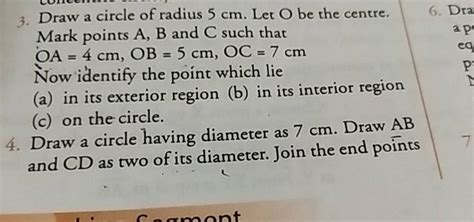 3 Draw A Circle Of Radius 5 Cm Let O Be The Centre Mark Points A B And