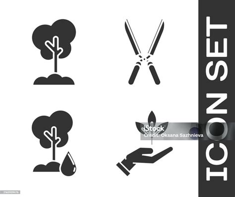 환경 보호의 손에 식물을 설정 땅에 나무 급수 나무와 원예 수제 가위 트리밍 아이콘 벡터 가루로 빻은에 대한 스톡 벡터 아트 및 기타 이미지 Istock