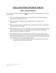 Understanding Capacitors And RC Circuits Lab Pre Lab Questions Course Hero