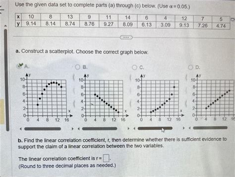 solved use the given data set to complete parts a through