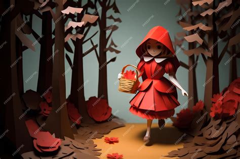 Little Red Riding Hood Papercraft Illustration Premium Ai Generated Image