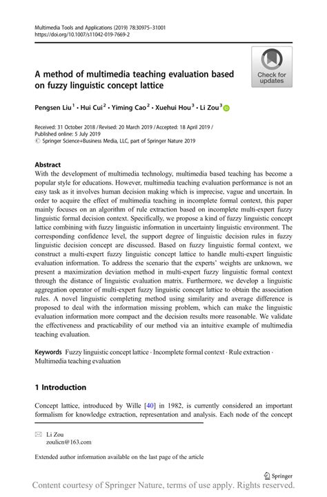 A Method Of Multimedia Teaching Evaluation Based On Fuzzy Linguistic Concept Lattice Request Pdf