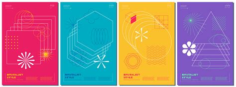 트렌디한 추상 잔혹 포스터는 다양한 기하학적 모양으로 설정되어 있습니다 현대적인 브루탈리스트 스타일의 복고풍 미래 지향적인 미니멀 프린트로 단순한 인물과 그래픽 요소를