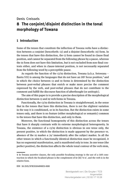 Pdf Conjunctive And Disjunctive Verb Forms In Setswana