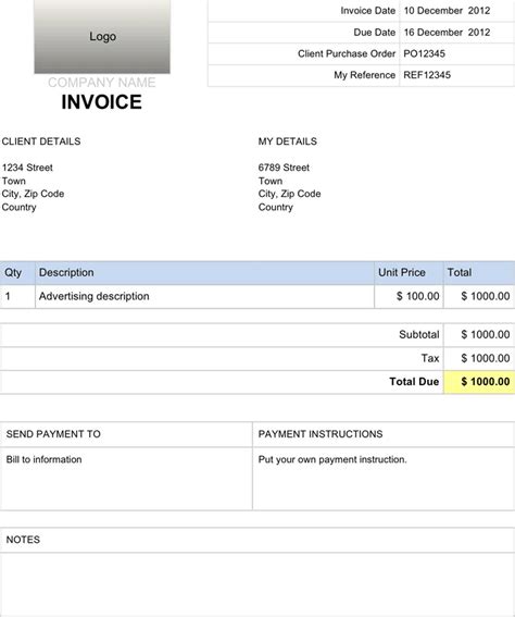 Free Simple Invoice Template Docx 21KB 1 Page S