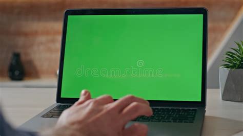 manager hands scrolling mockup laptop computer touchpad at office desk
