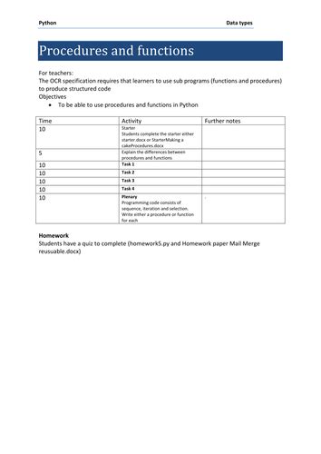 Procedures And Functions Practical For Gcse Computer Science Using