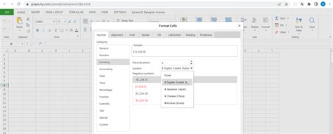 create new currency formating for new language spreadjs spreadjs